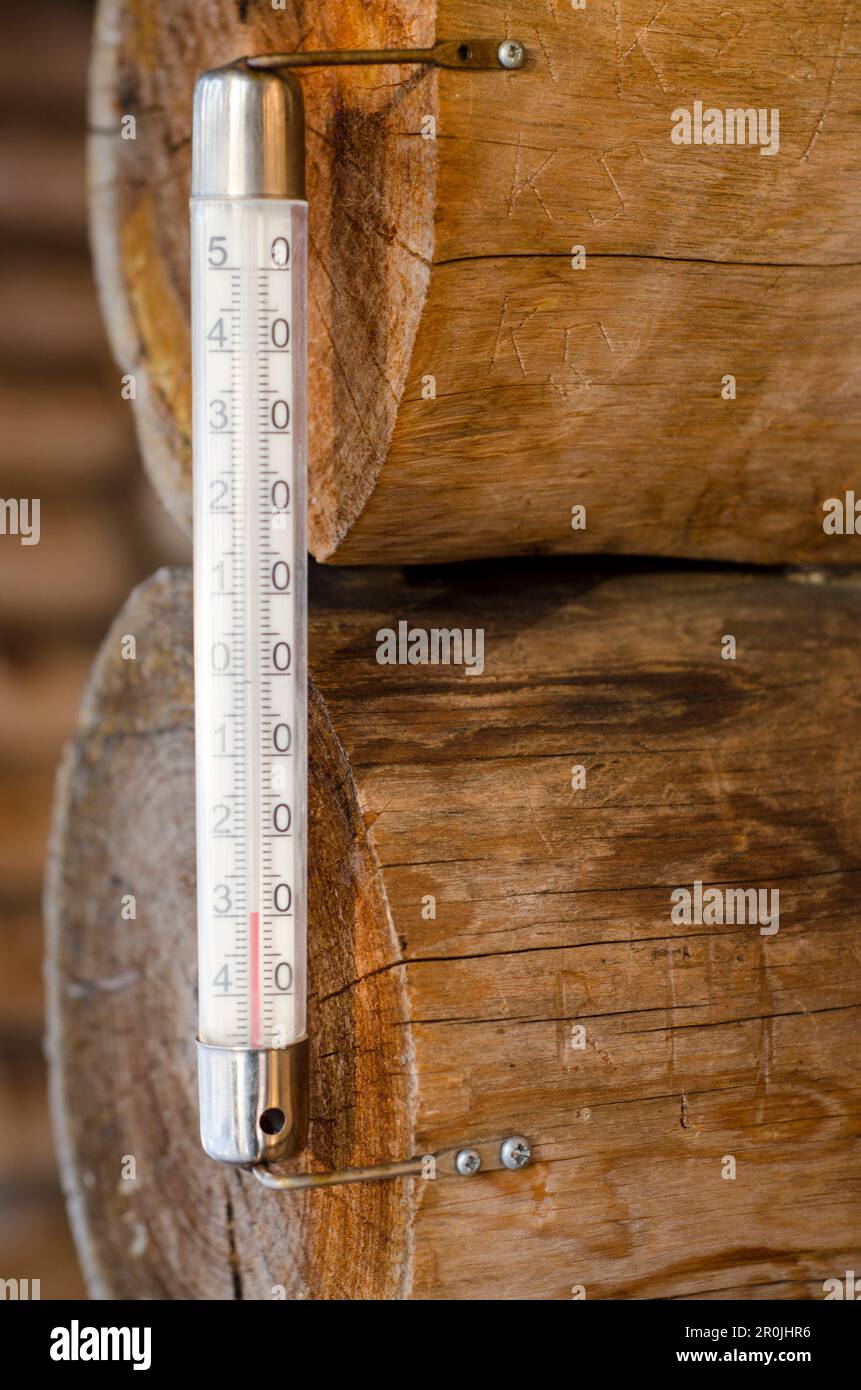 A thermometer indicating minus 30 degrees Celsius,Hut, Urho Kekkonen ...