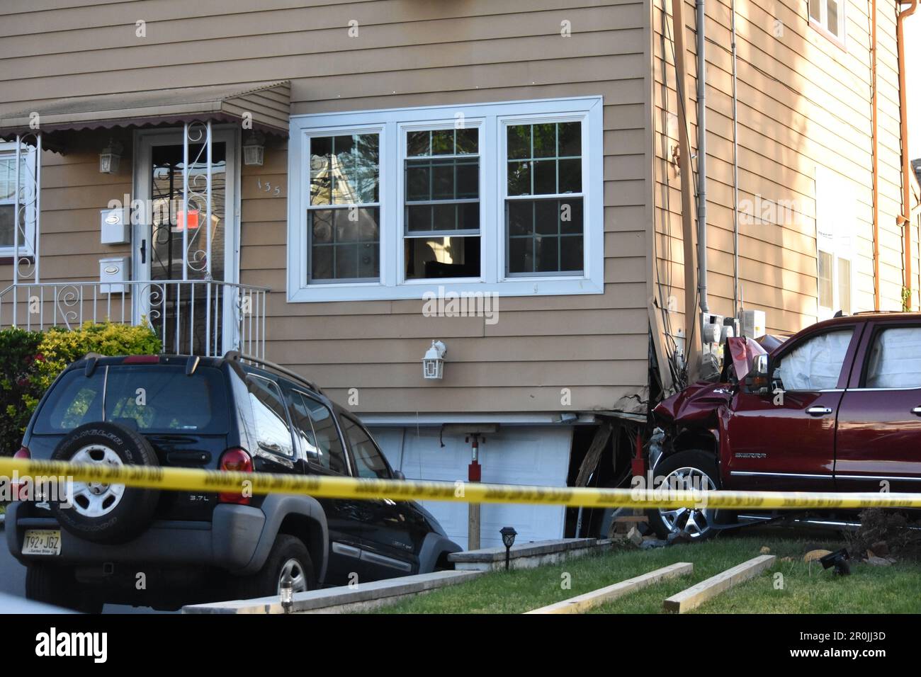 Pickup truck seen with the airbags deployed, into the side of a ...
