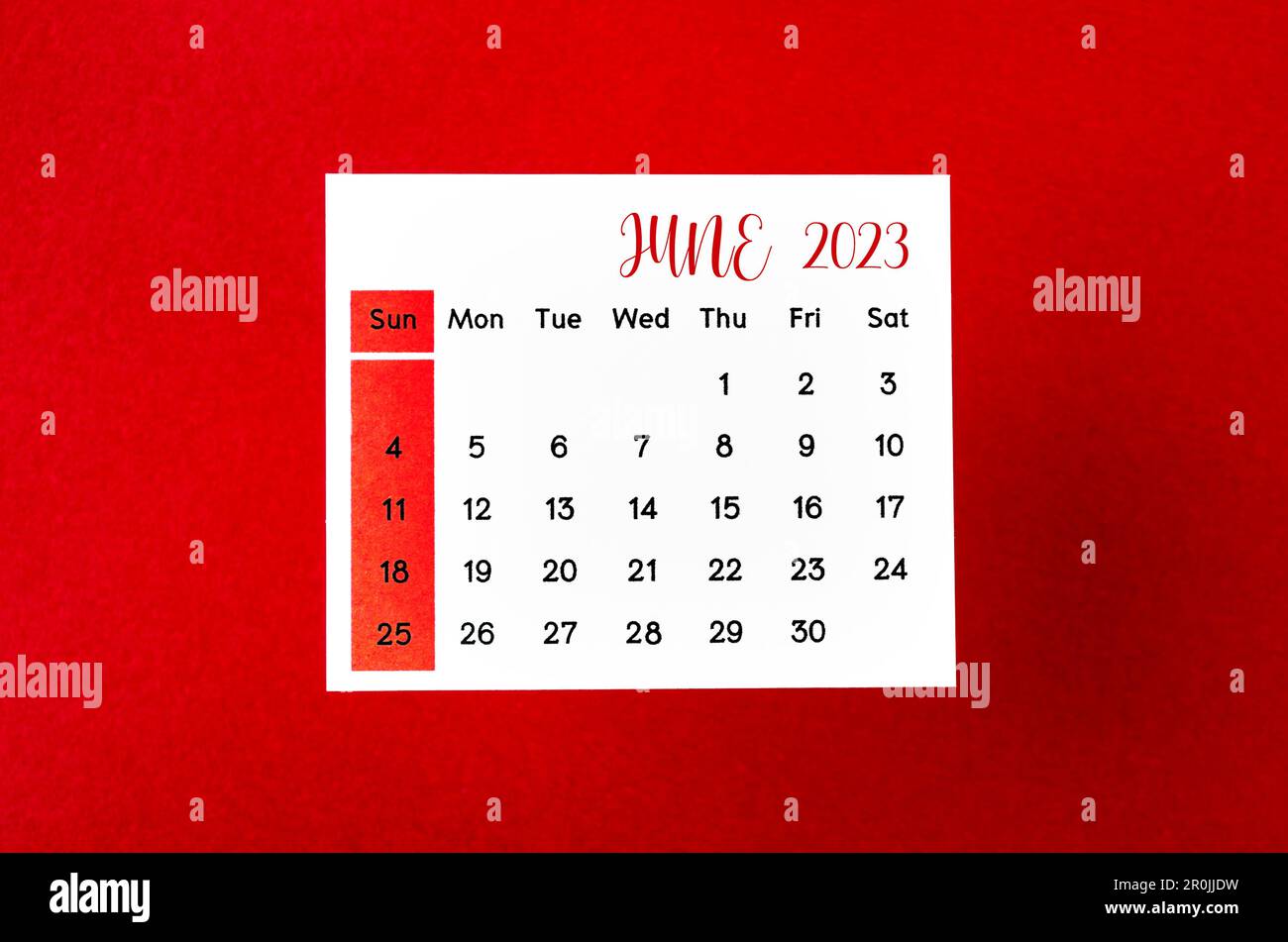 June 2023 Monthly calendar for 2023 year on red background Stock Photo ...