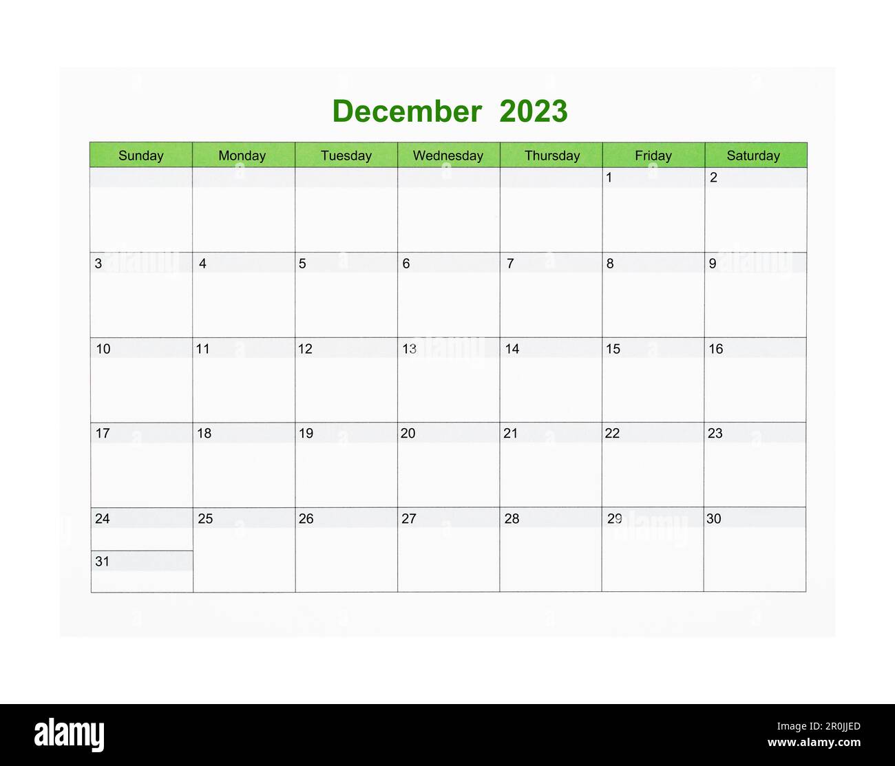 December 2023 Calendar page for 2023 year isolated on white background ...