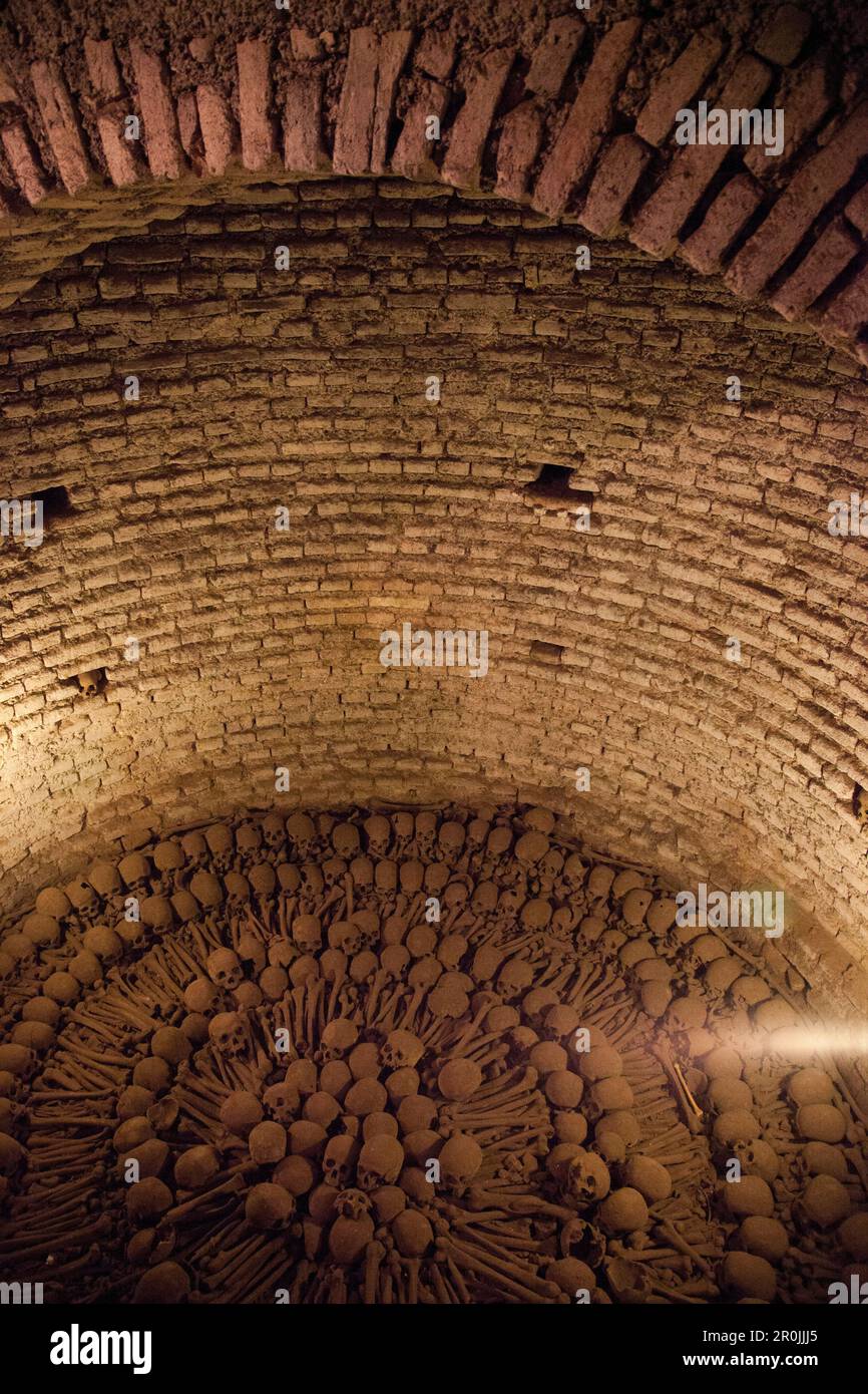 Skulls in catacombs of San Francisco Monastery, Lima, Lima, Peru Stock ...
