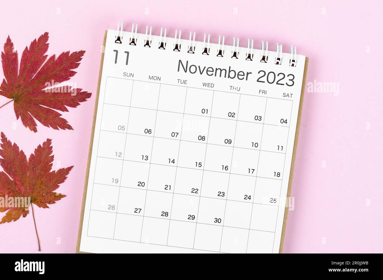 November 2023 desk calendar for 2023 year with autumn maple leaf on ...