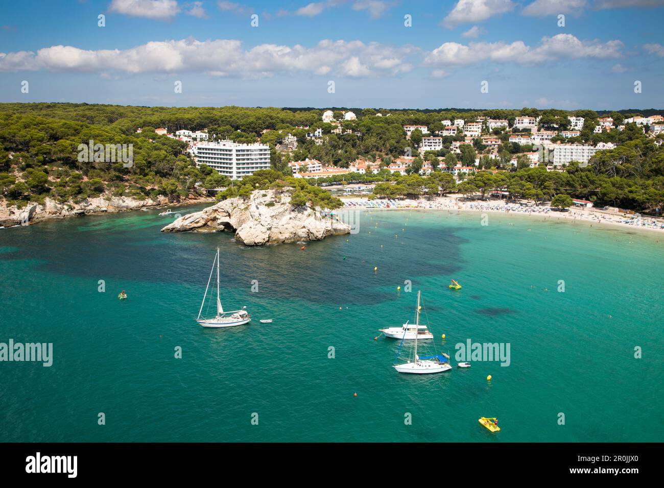 Sailboats and people swimming at Cala Galdana bay and beach, Cala ...