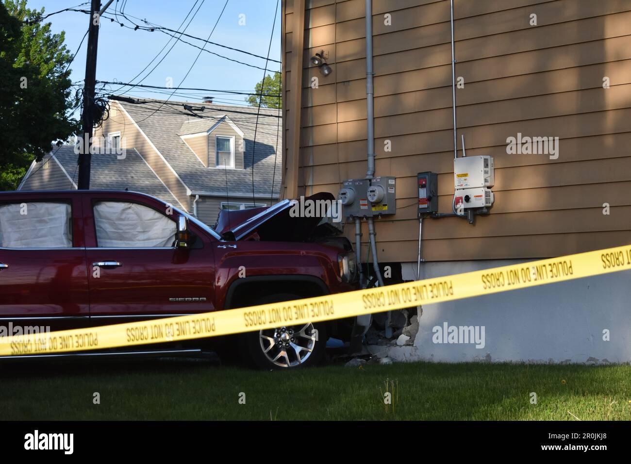 Pickup truck seen with the airbags deployed, into the side of a ...