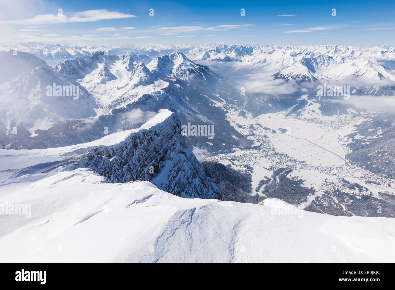 View from Schneefernerkopf, Zugspitze to Ehrwald and Mieminger ...