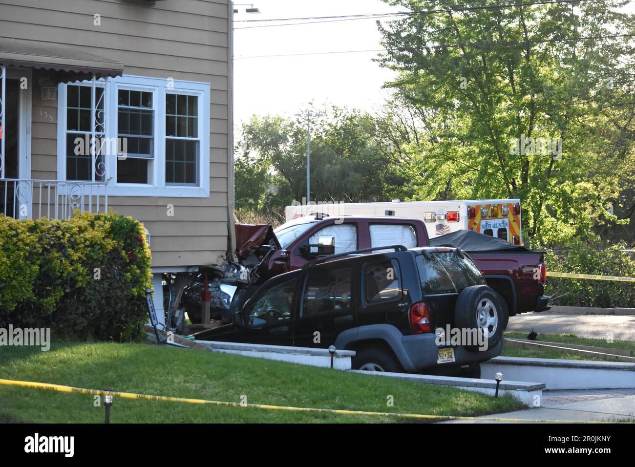 Pickup truck seen with the airbags deployed, into the side of a ...