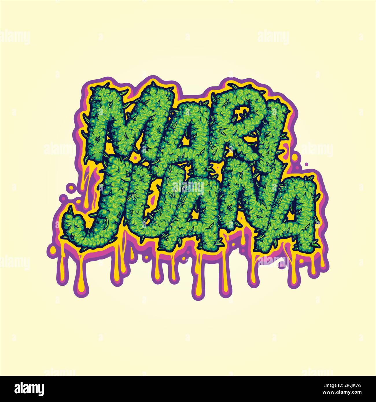 Marijuana typeface word with melted flower buds letter illustrations ...