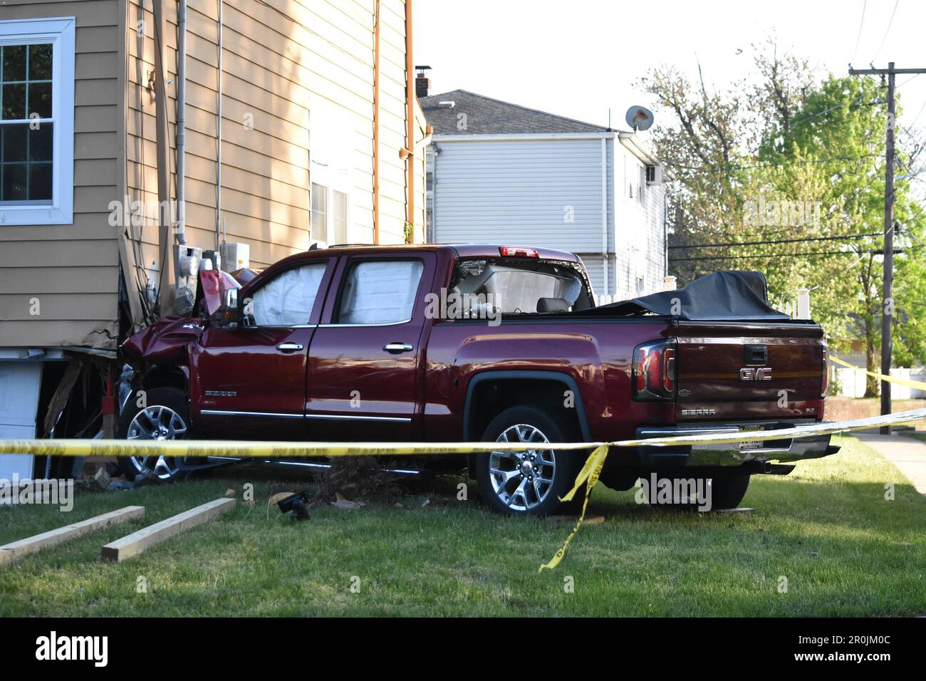 Pickup truck seen with the airbags deployed, into the side of a ...