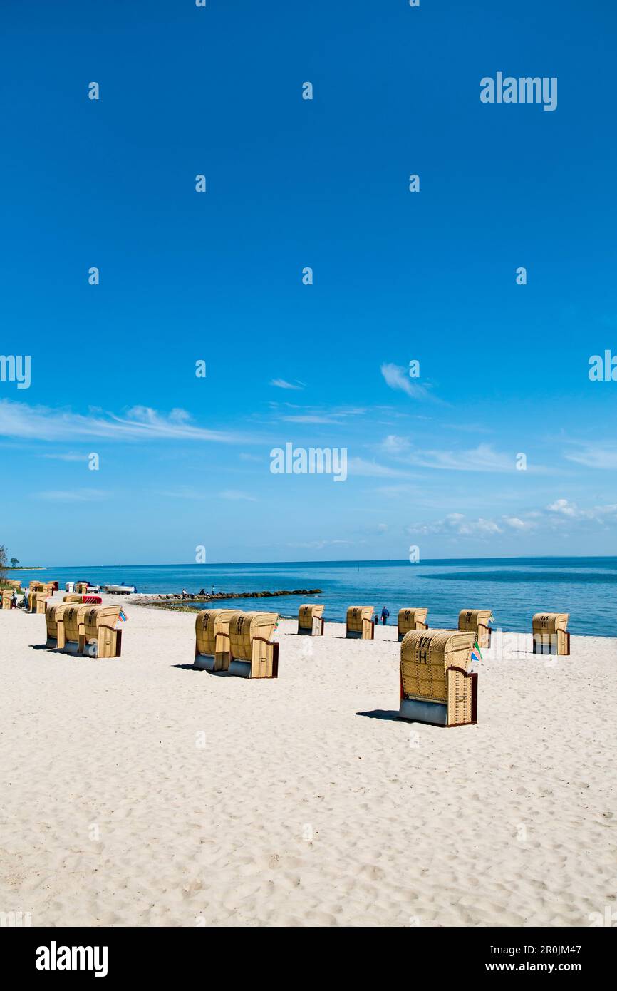 Beach and beach chairs, Kellenhusen, Luebeck bay, Baltic Coast ...