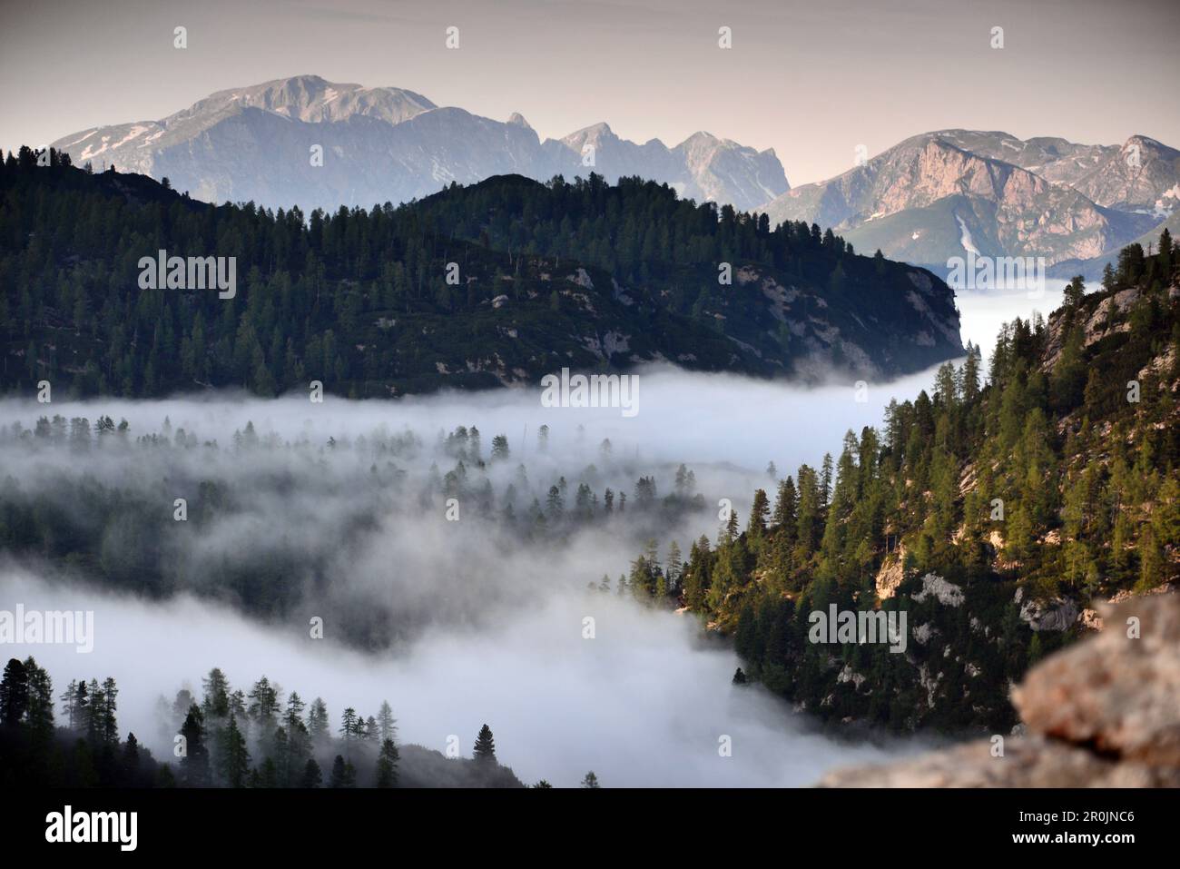 View over lake Funtensee to Hagen range, Berchtesgaden, Upper Bavaria ...