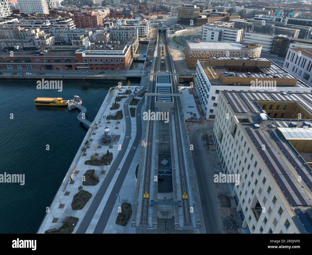Aerial view of modern metro subway above ground end station at ...
