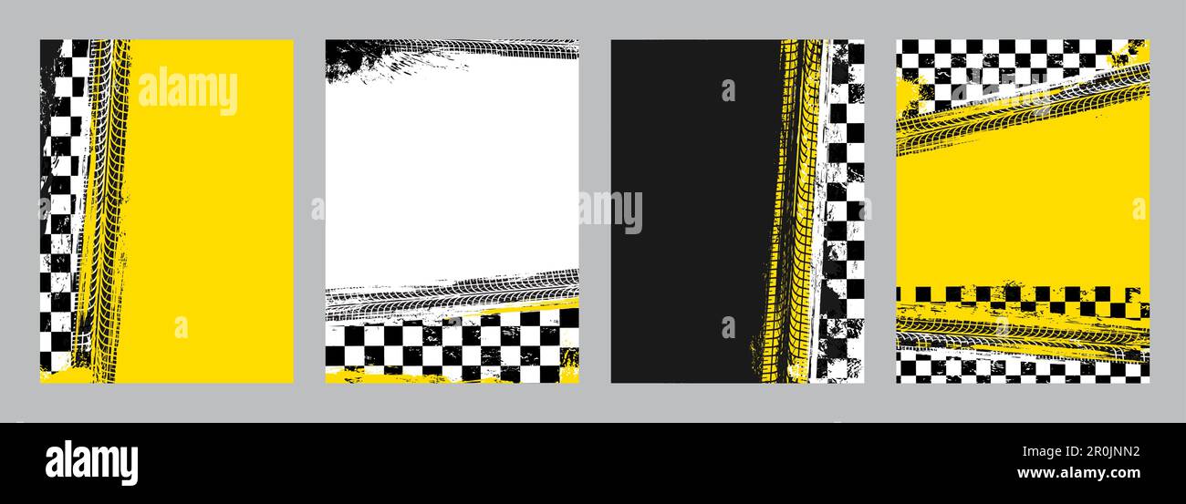 Rally racing grunge background, checkered flag and tire tracks ...