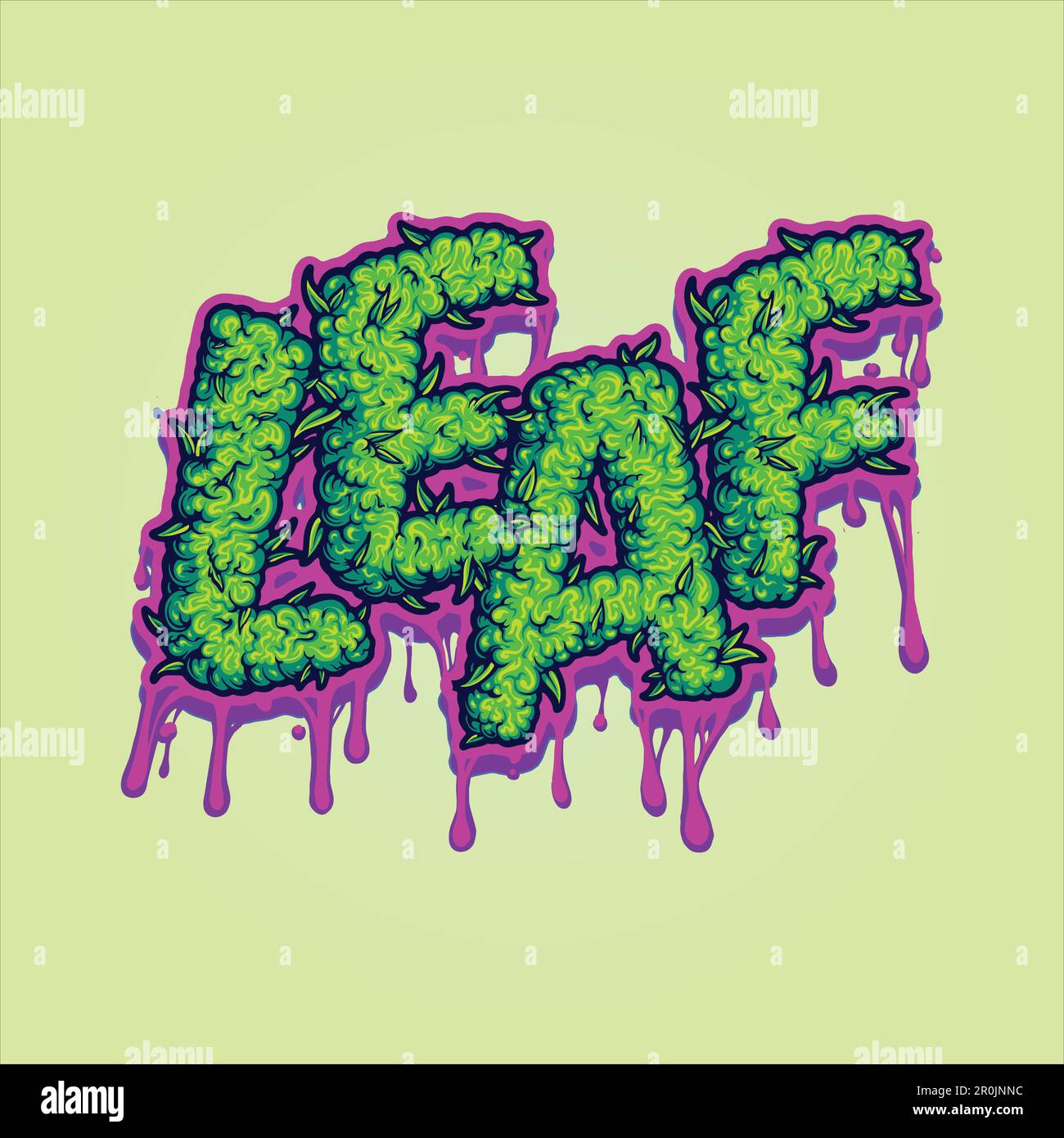 Leaf typeface word with gooey cannabis flower texture illustrations ...