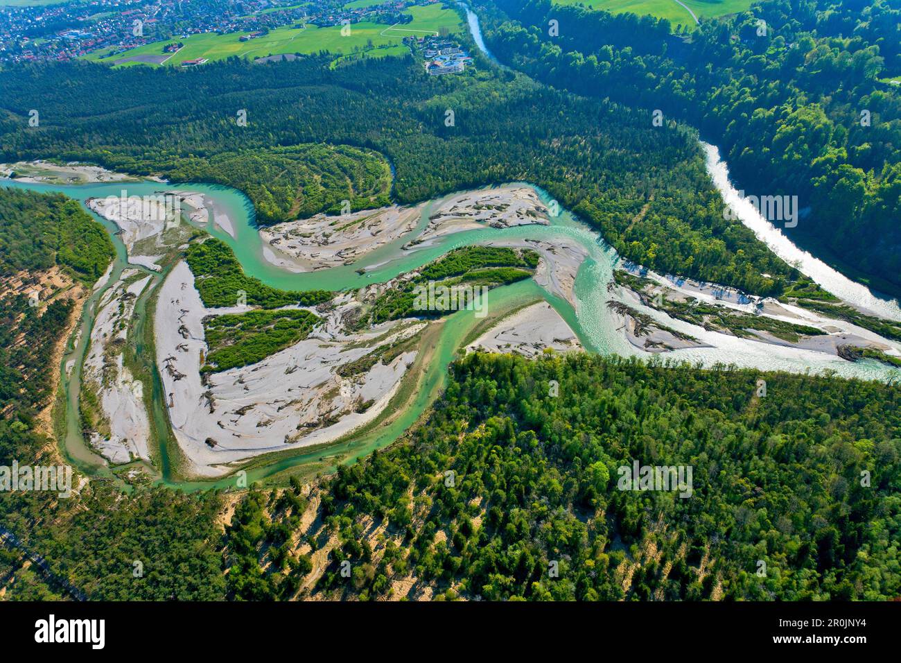 Aerial view of the river Isar, Pupplinger Au, Bavaria, Germany Stock ...