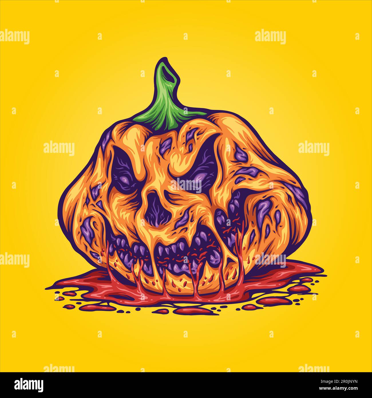 Creepy pumpkin head monster halloween fruit illustrations vector for ...
