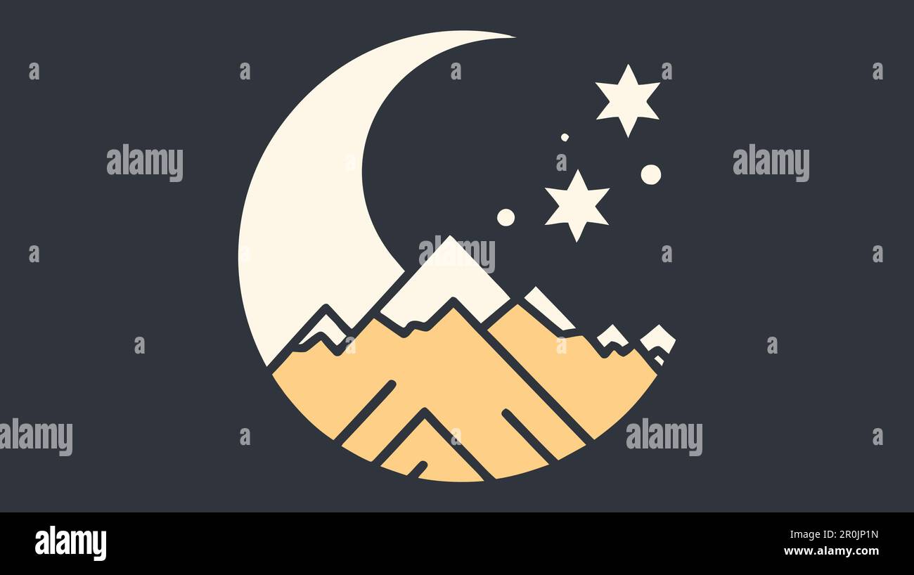 Moon and mountains. Retro vector logo, illustration Stock Vector Image ...