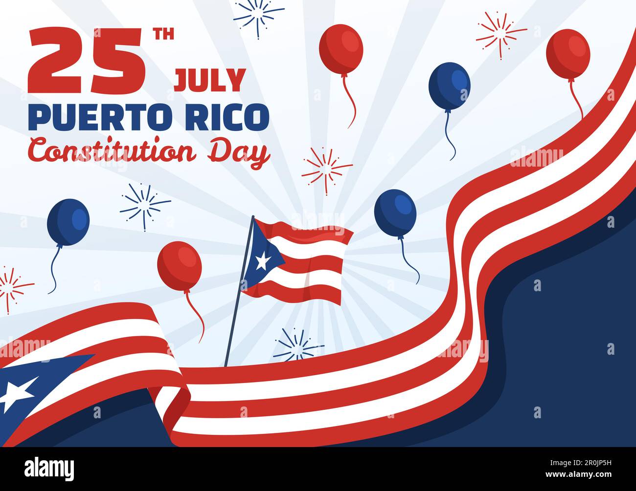 Happy Puerto Rico Constitution Day Vector Illustration with Waving Flag ...