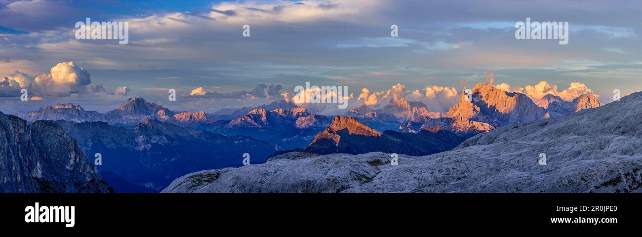 Panorama from Pala with view to Fanes range, Tofana, Averau, Nuvolau ...