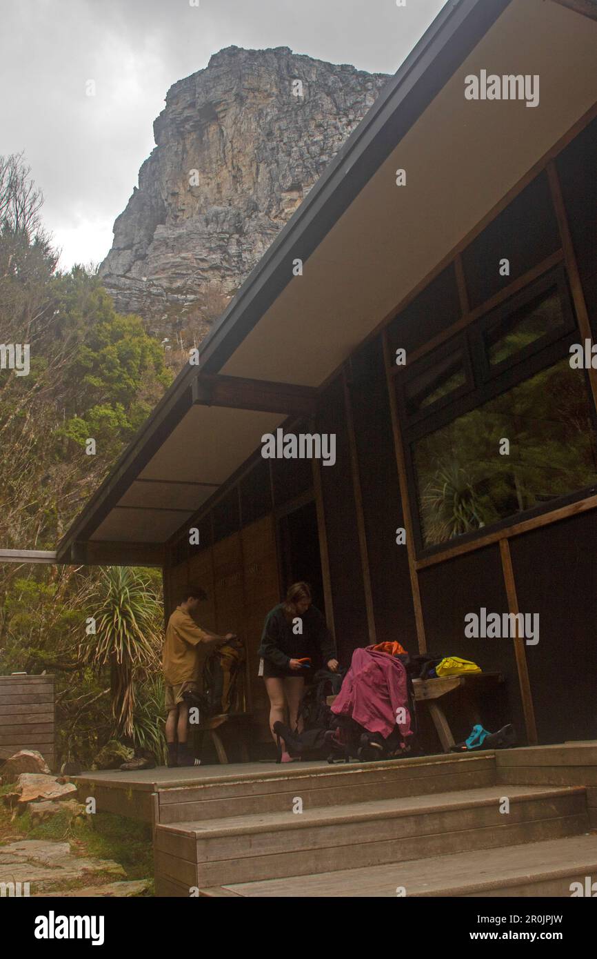 Frenchmans Cap rising above Lake Tahune Hut Stock Photo - Alamy