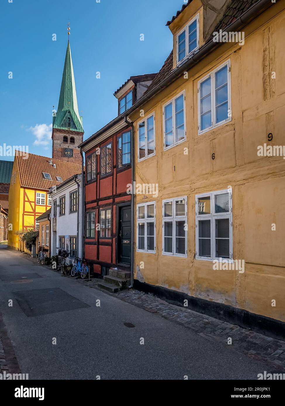 Church street with medieval houses in Helsingor Denmark Stock Photo - Alamy