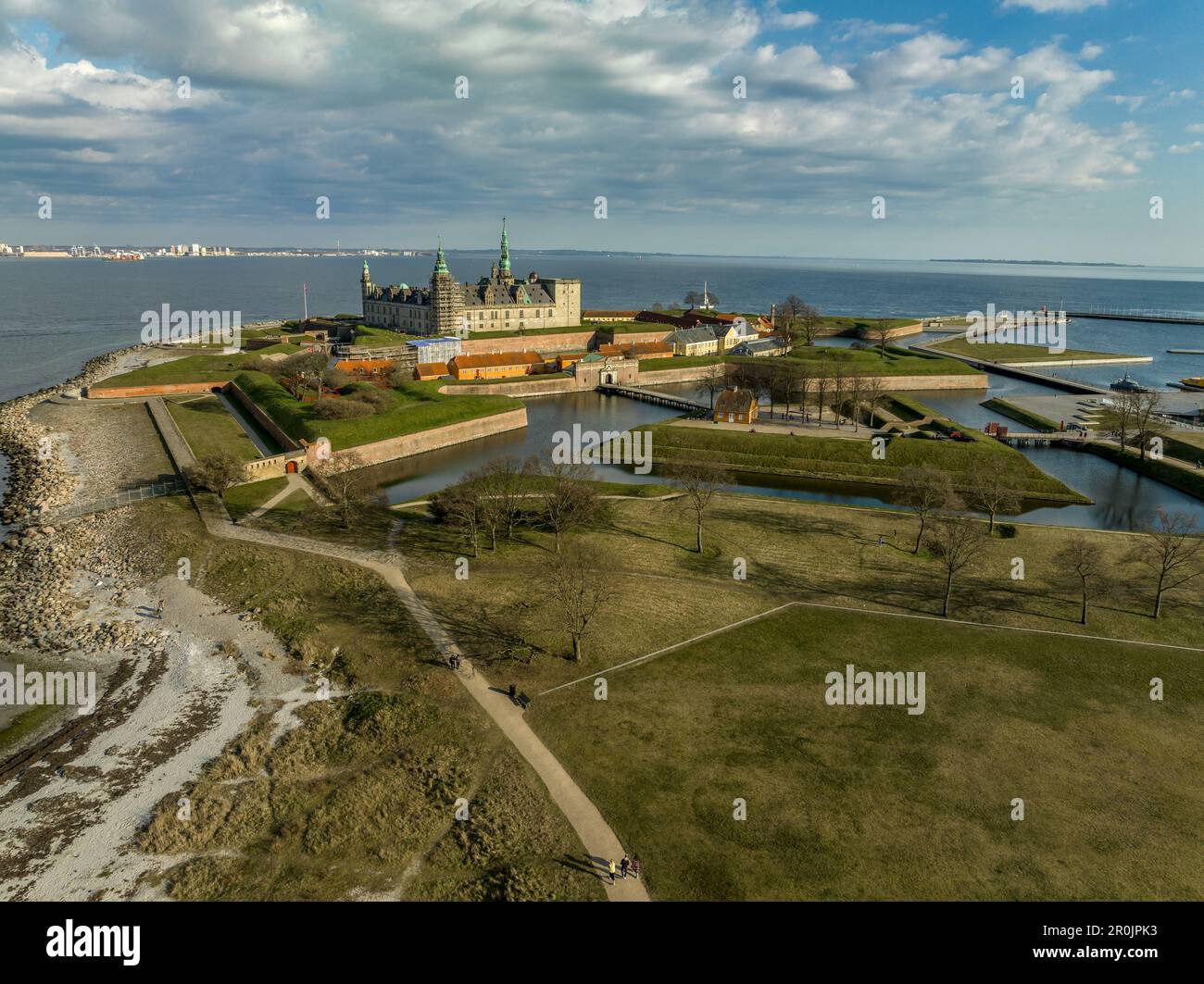 Aerial view of Kronborg castle with ramparts, ravelin guarding the ...