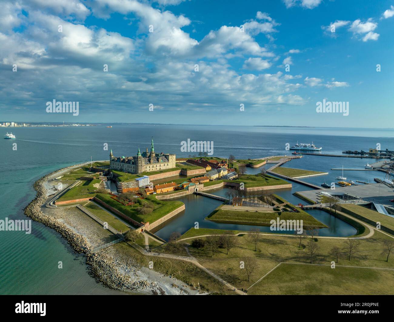 Aerial view of Kronborg castle with ramparts, ravelin guarding the ...