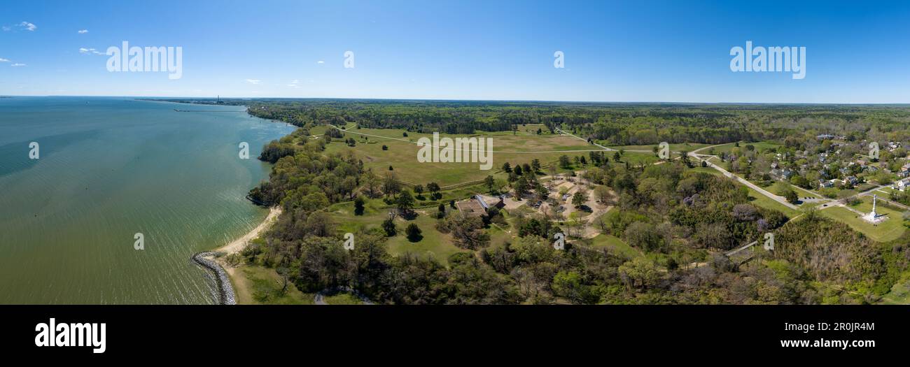 Aerial view of Yorktown battlefield site of a major colonial battle ...