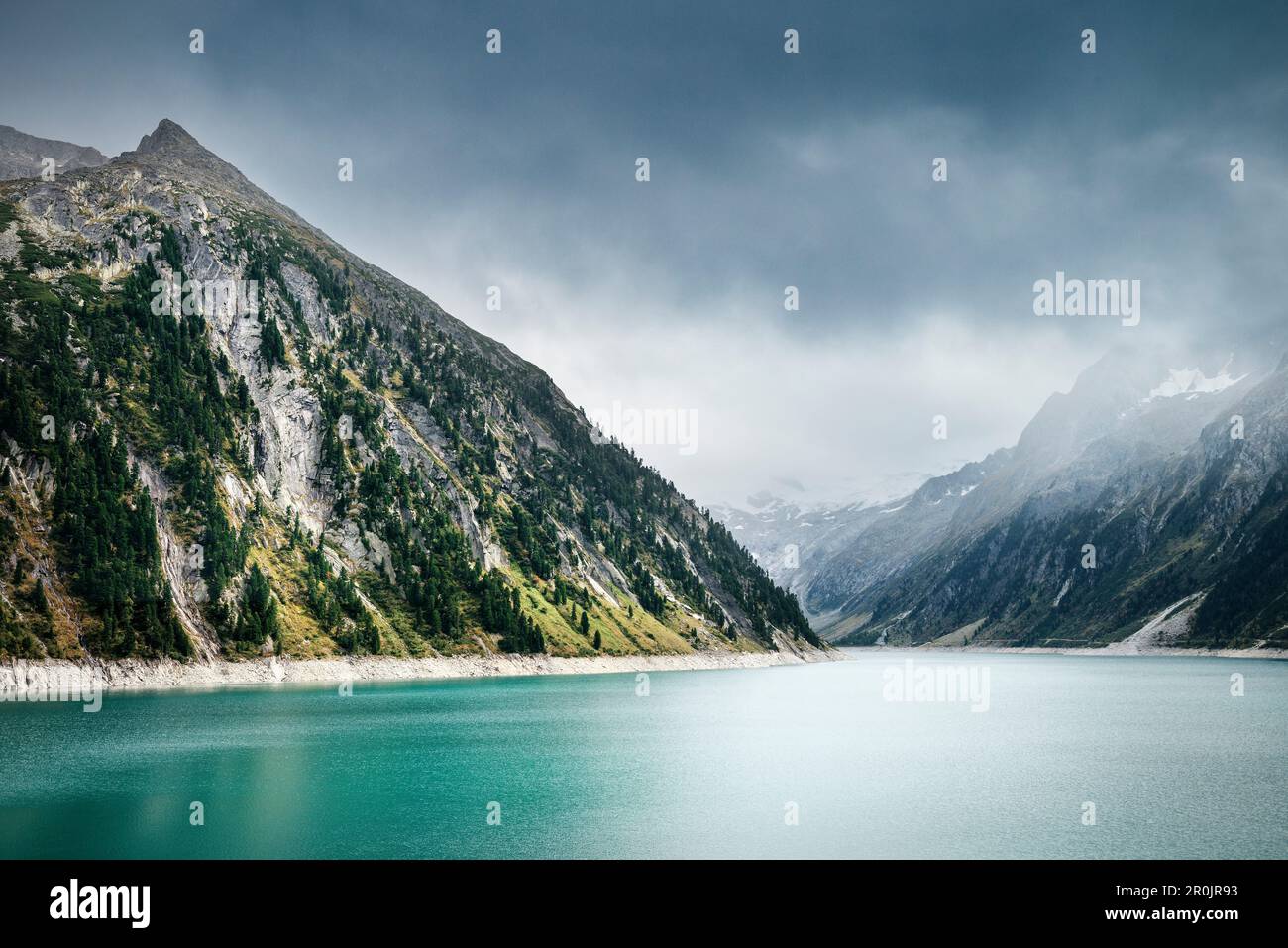 Turquoise glacial water at Schlegeis Dam, Zillertal, Tyrol, Austria ...