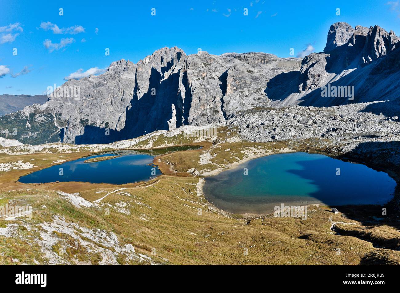 Lakes Zinnenseen beneath Paternkofel, Val Pusteria Valley, Sesto ...
