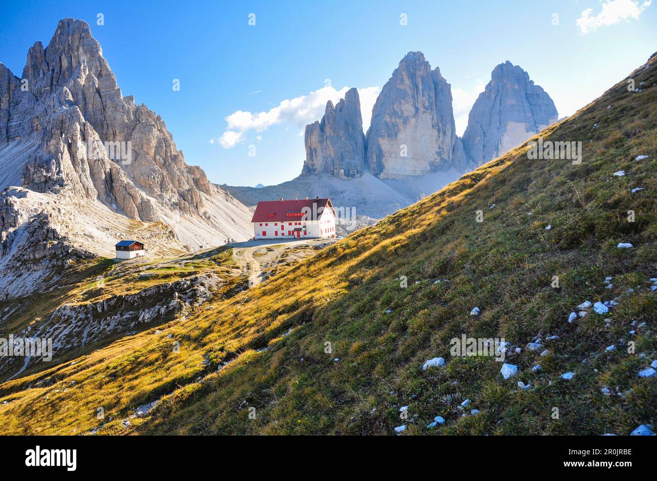 Hut Rifugio Locatelli with Paternkofel and Three Peaks, Val Pusteria ...