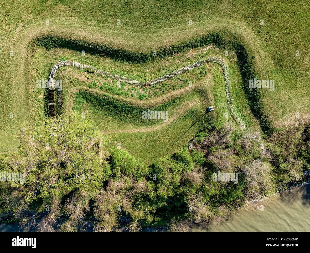 Aerial view of the Fusiliers Redoubt, in Yorktown Virginia with pikes ...