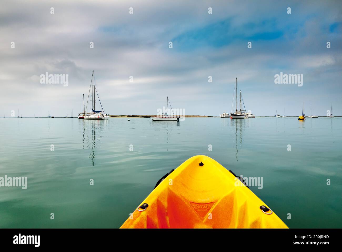Kayak tour, View from kajak towards boats in the lagoon, Parque Natural ...