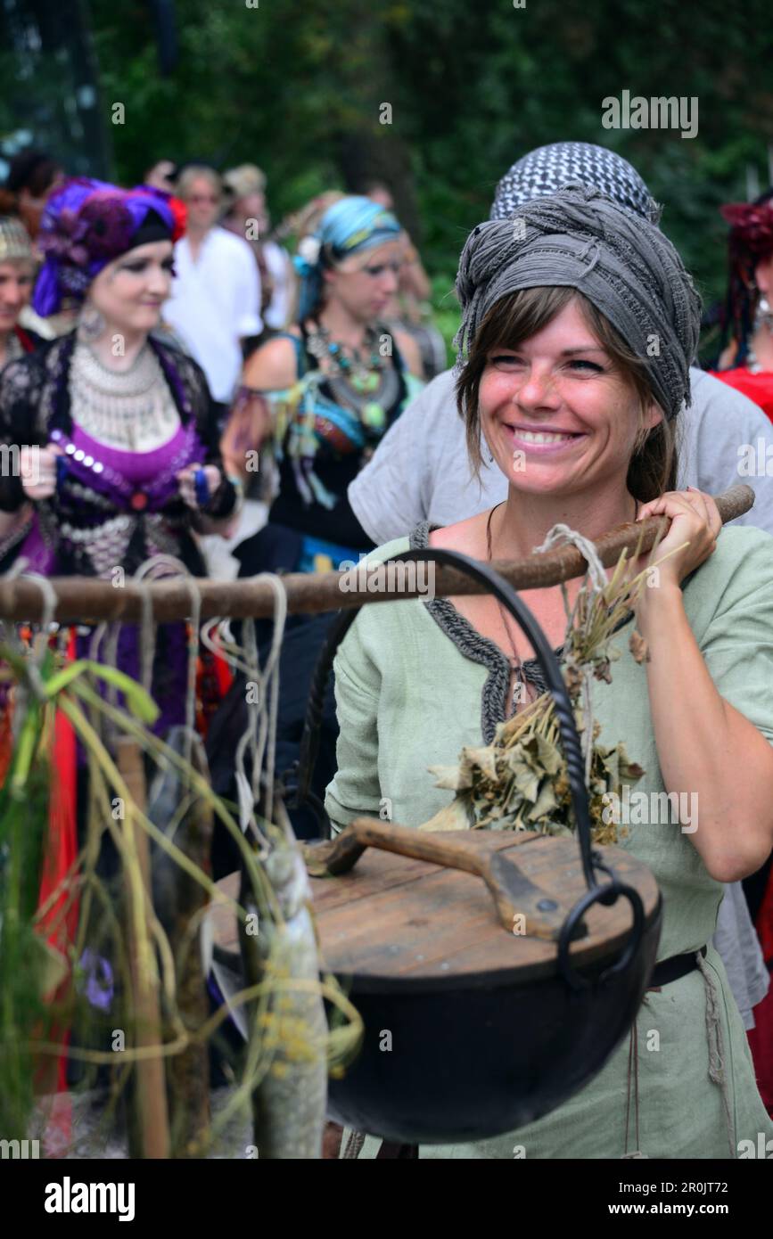medieval pageant at the castle Amerang near Wasserburg, Bavaria ...