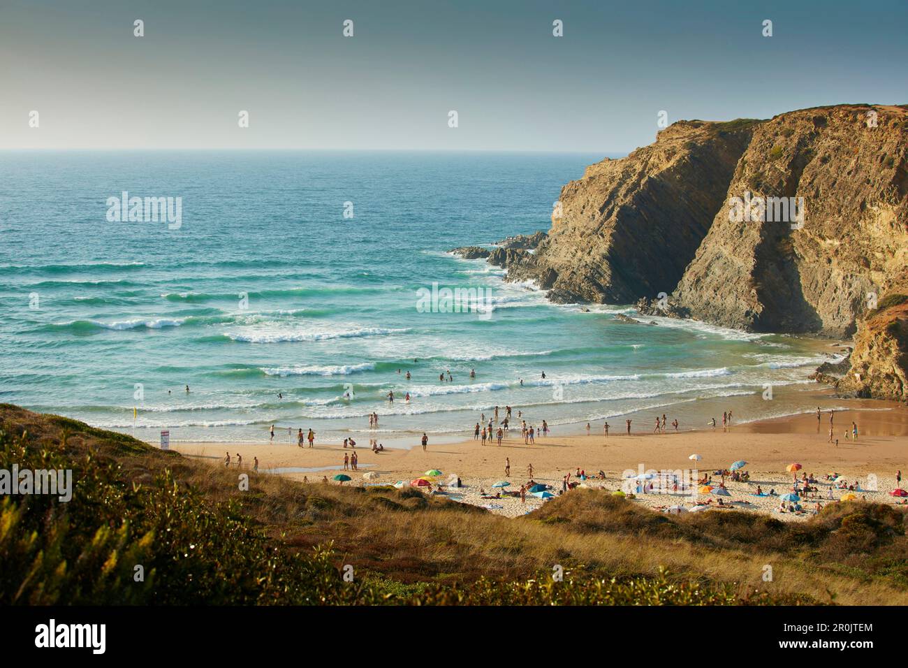 People bathing in the sea, Odeceixe beach, Costa Vicentina, West coast ...