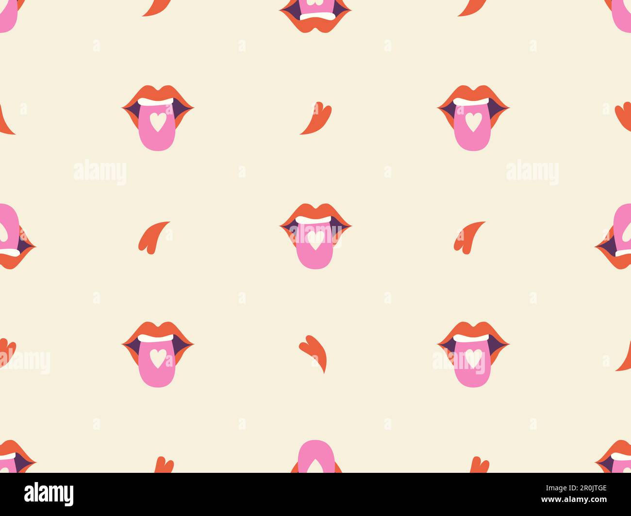 Retro seamless pattern with heart and lips. Groovy elements. Cartoon ...