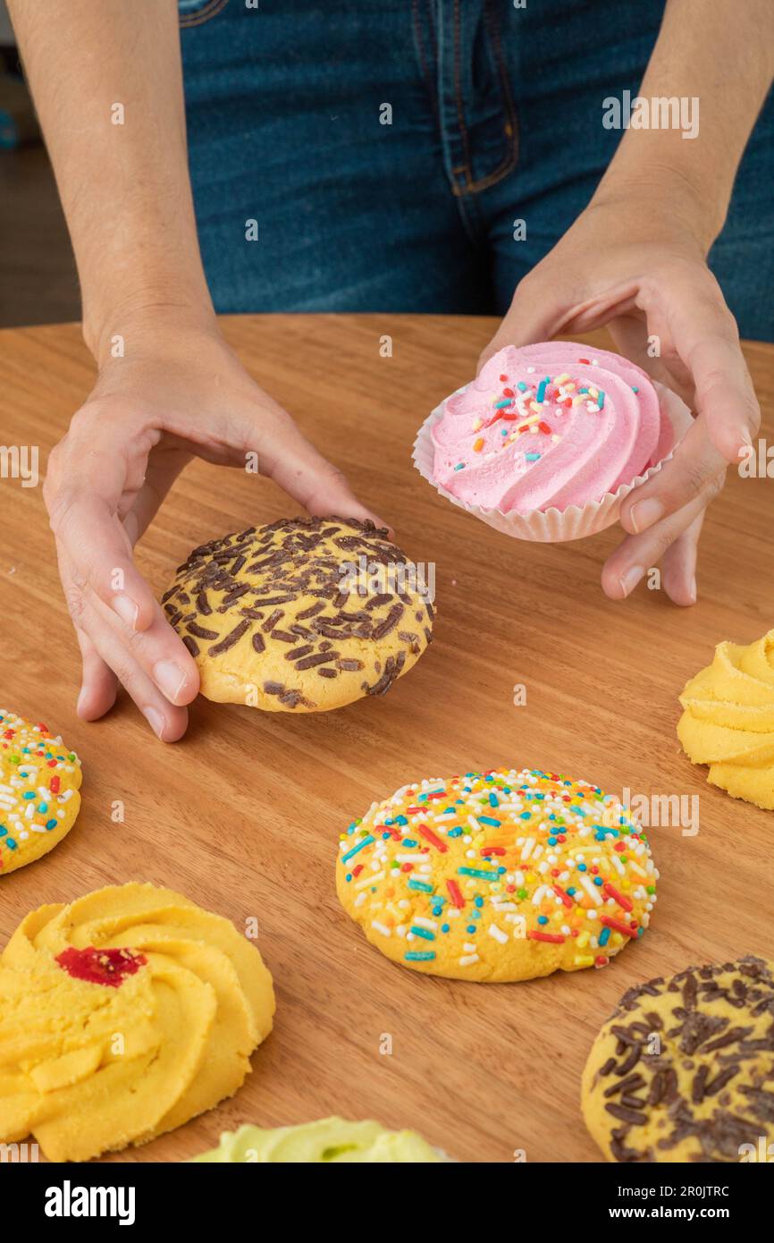 choosing appetizing homemade cookies and traditional dessert, sweet ...