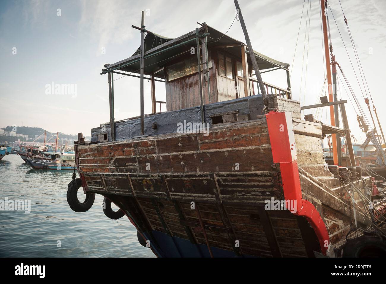 close up of rear of antique ship, Cheng Chau Island, Hongkong, China ...