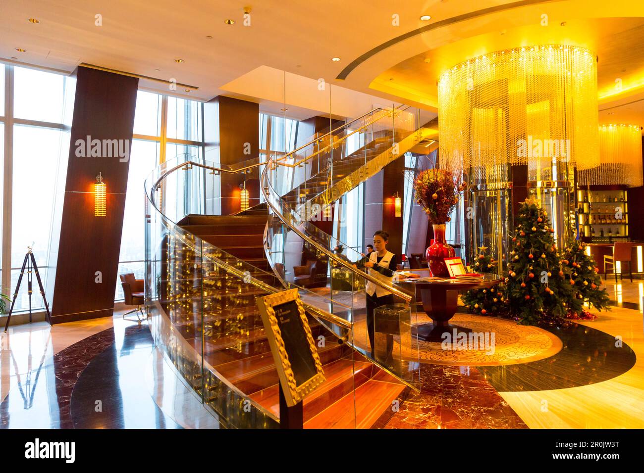 China World Trade Center Tower, restaurant on the top floor, stairs ...