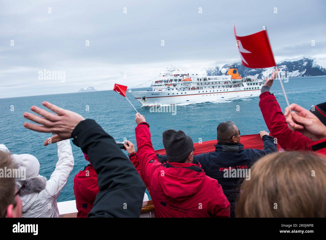 Passengers aboard expedition cruise ship MS Hanseatic Hapag-Lloyd ...