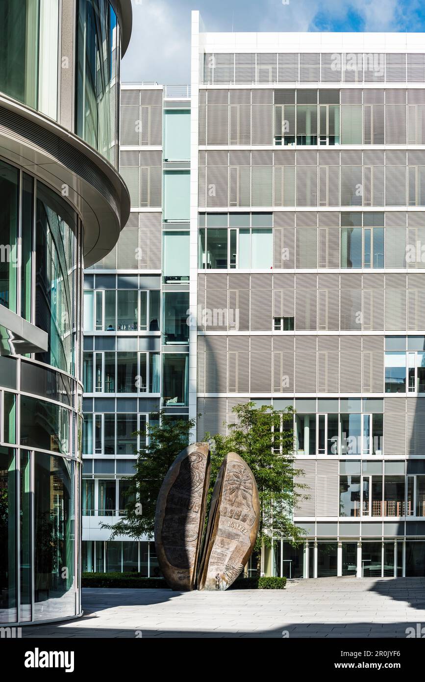 A gigantic coffee bean made out of metal stands on the Coffee Plaza in ...