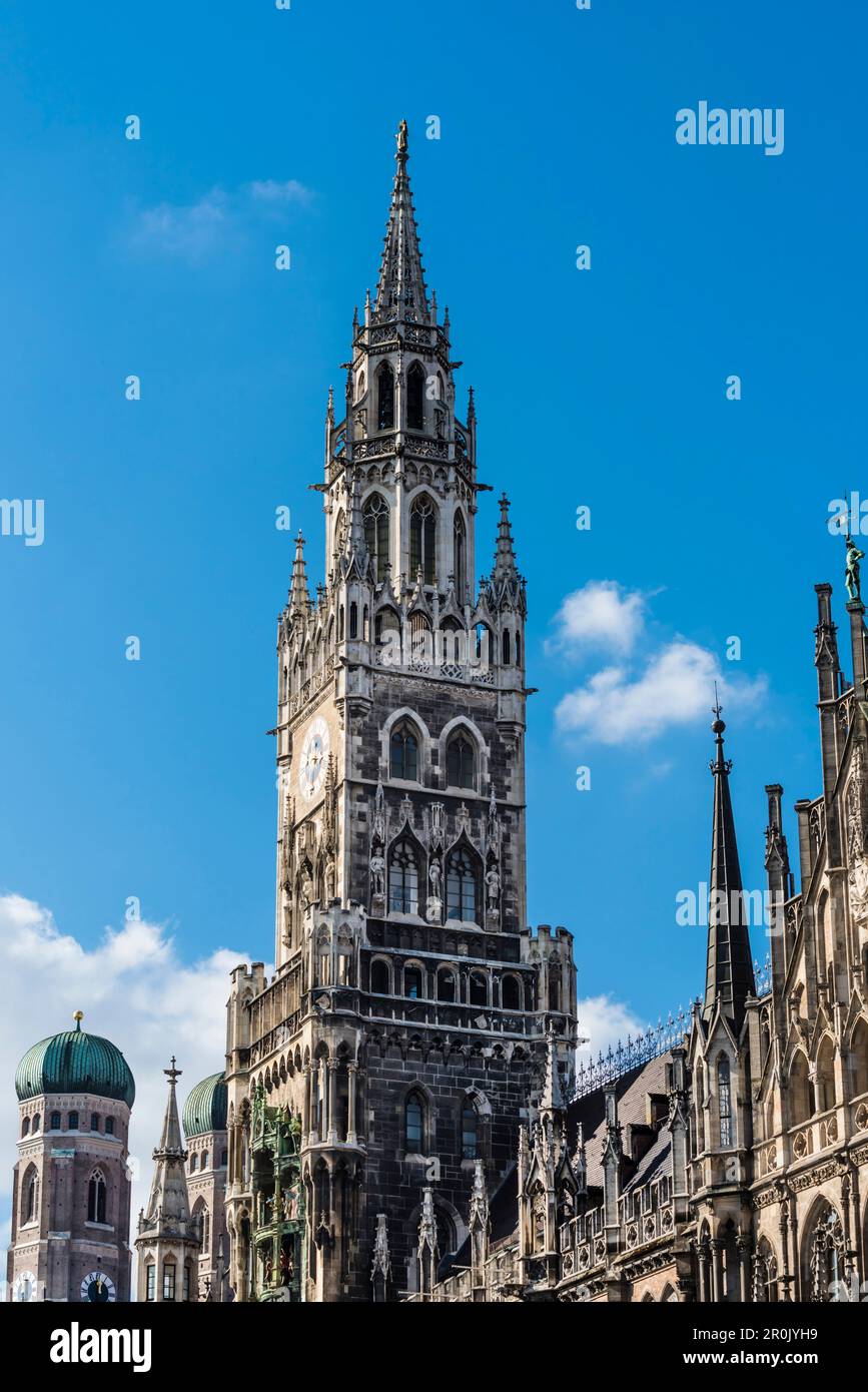 City hall and towers of the Church Frauenkirche, Dom zu Unserer Lieben ...