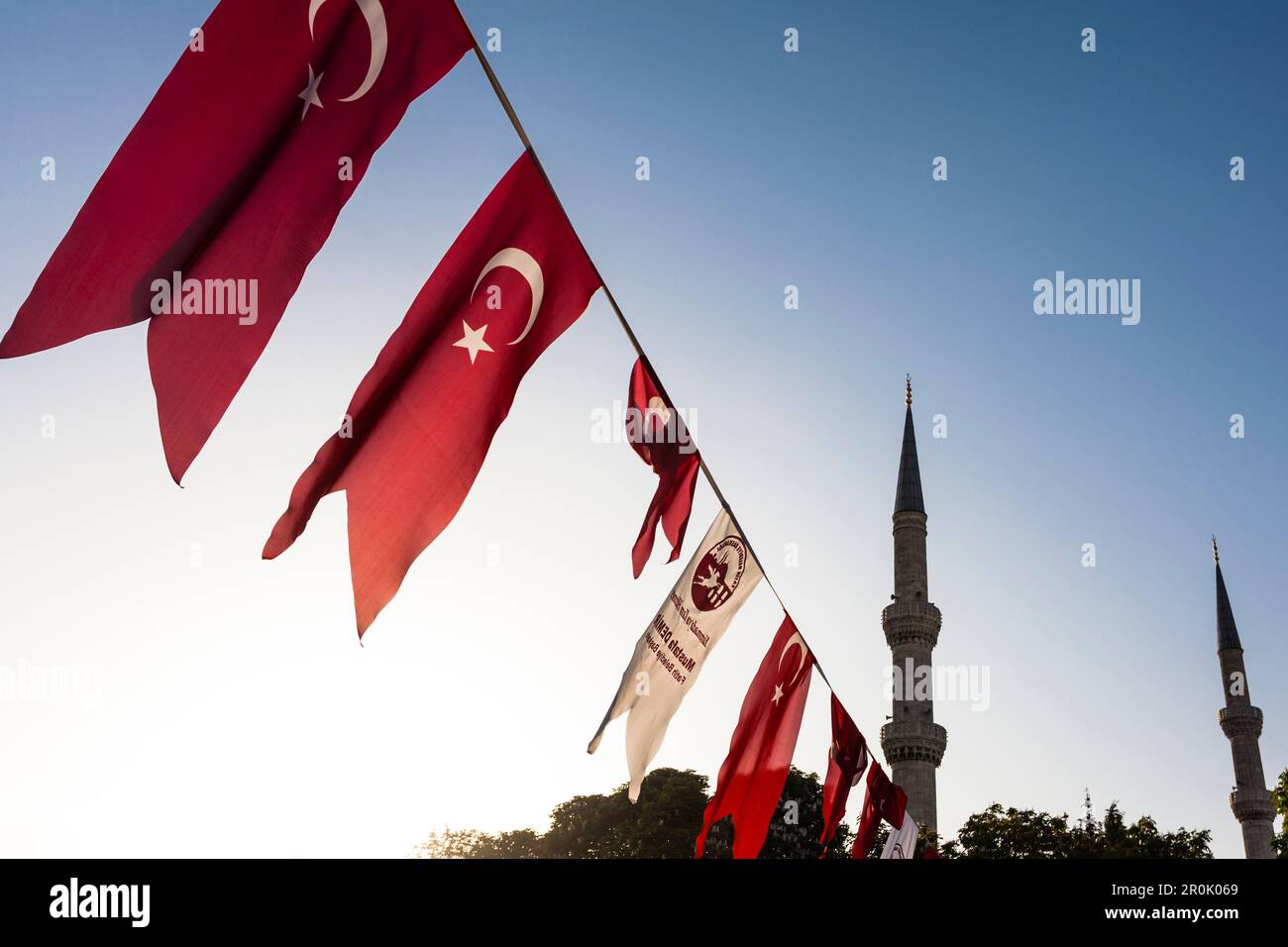 The minarets of the Blue Mosque, Sultan-Ahmed-Moschee, in the morning ...