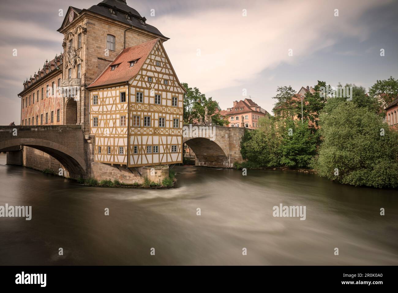 Bamberg's Old Town Hall in the middle of Regnitz river, Bamberg ...