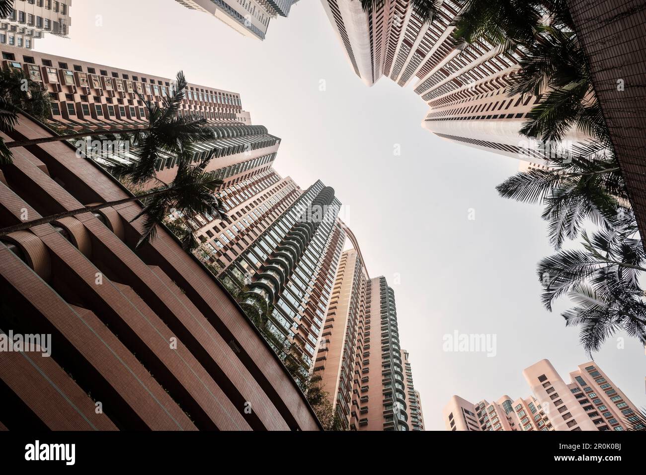 view upwards on luxurious residential towers, Mid-Levels, Hongkong ...