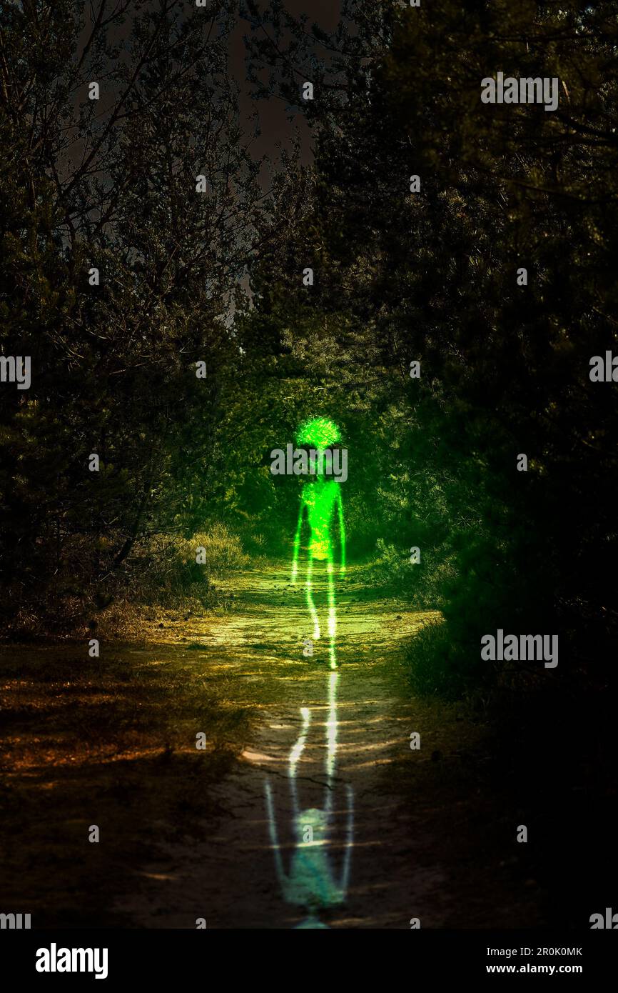 Alien, night and creature walking for horror, fantasy or graphic design ...