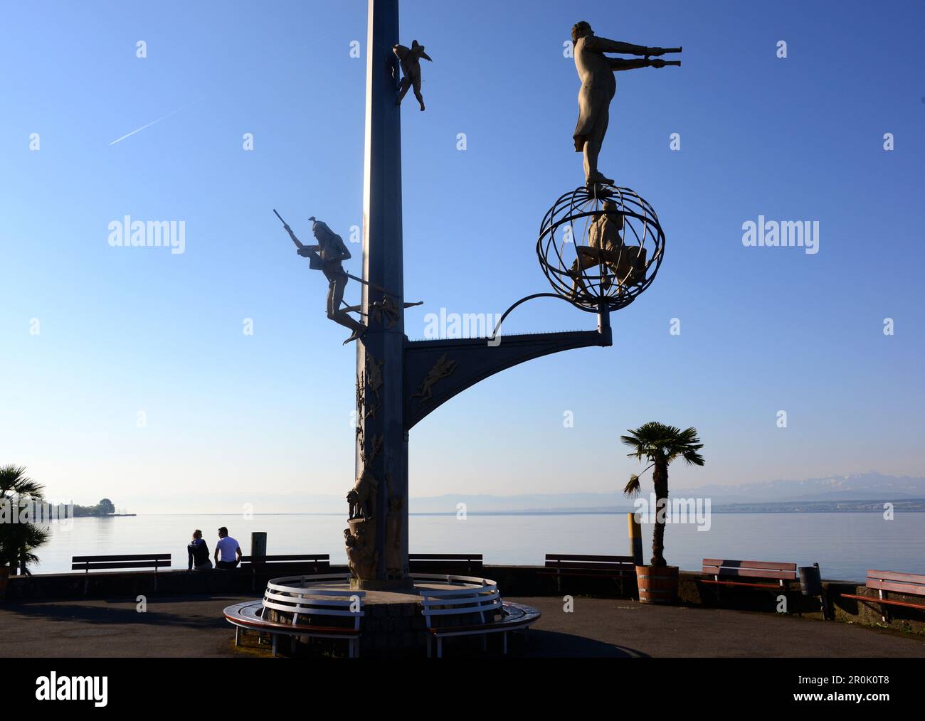 Magical pillar in the harbour, Meersburg at Lake Constance, Baden ...
