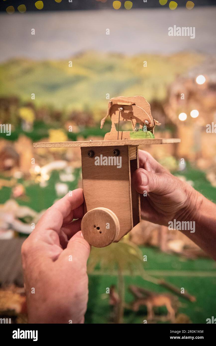function of animated cow, mechanical crib at cemetery in Blaubeuren ...