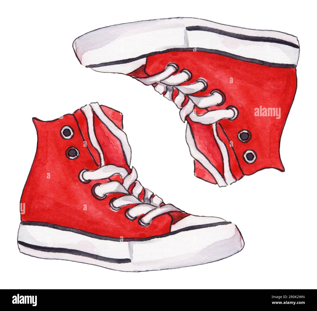 Watercolor red sneakers pair shoes isolated art set Stock Photo - Alamy