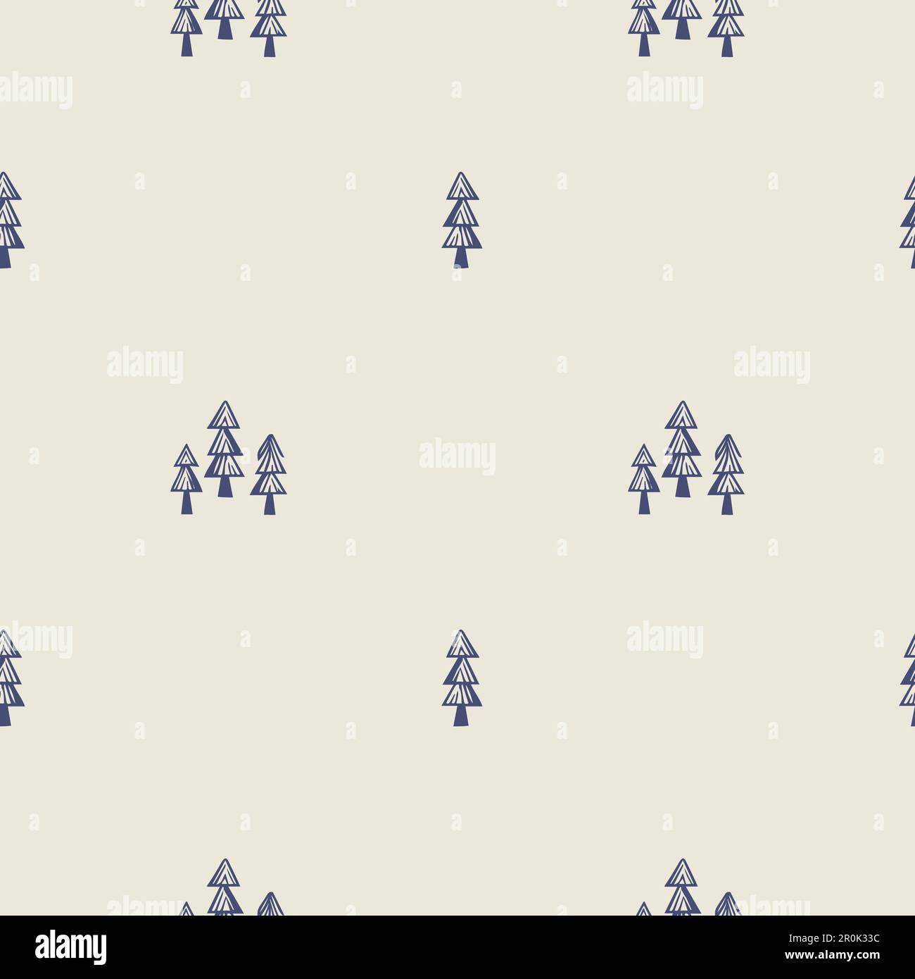 Masculine block print woodland tree vector pattern. Seamless sketchy ...