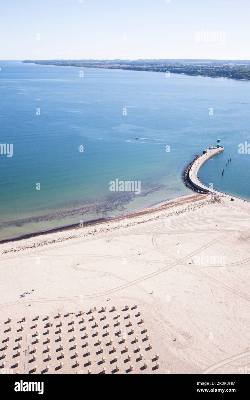 View over Travemuende beach and the habour entrance, Travemuende ...